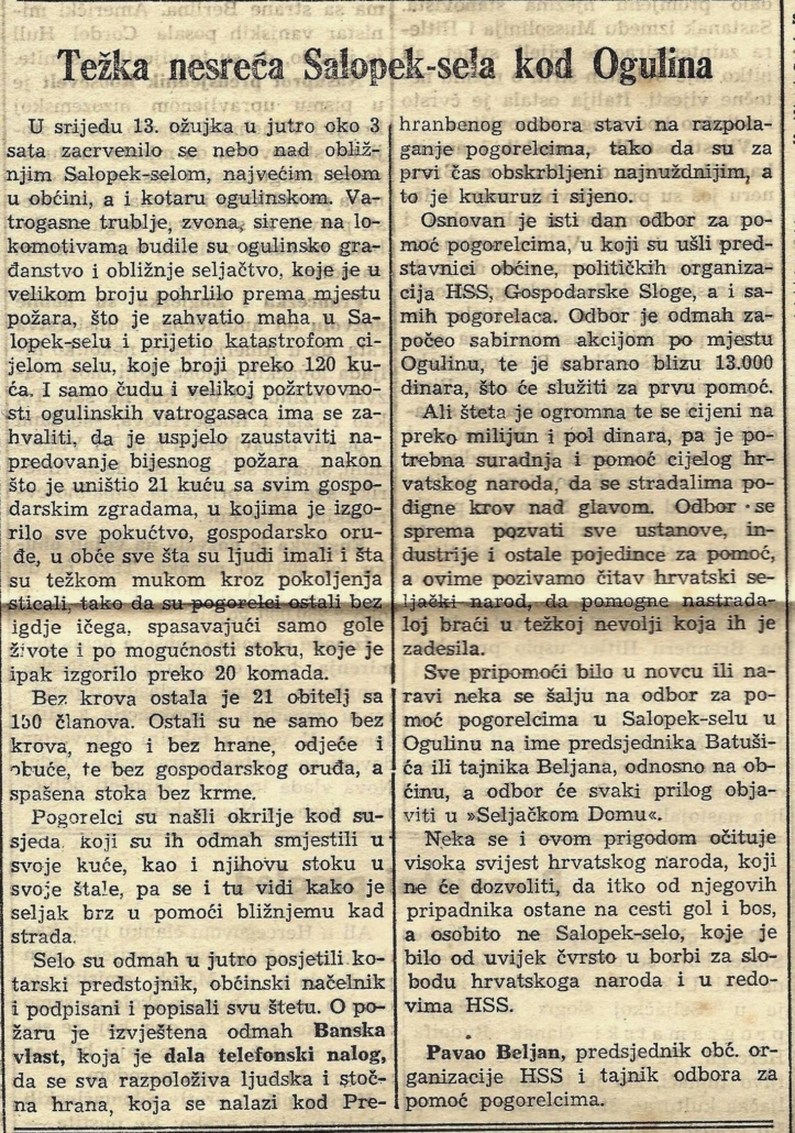 UTORKOM IZ MUZEJSKOG ARHIVA – POŽAR 13.03.1940. – Zavičajni muzej Ogulin